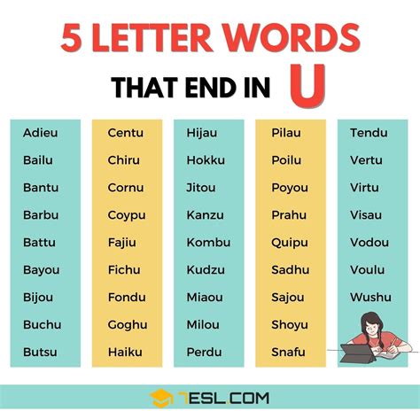 Letter Words Ending In U English Words ESL