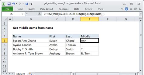 Get Middle Name From Full Name Excel Formula Exceljet