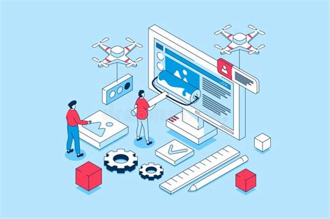 Web Design Concept In 3d Isometric Design People Creating Pages Layouts With Content Making