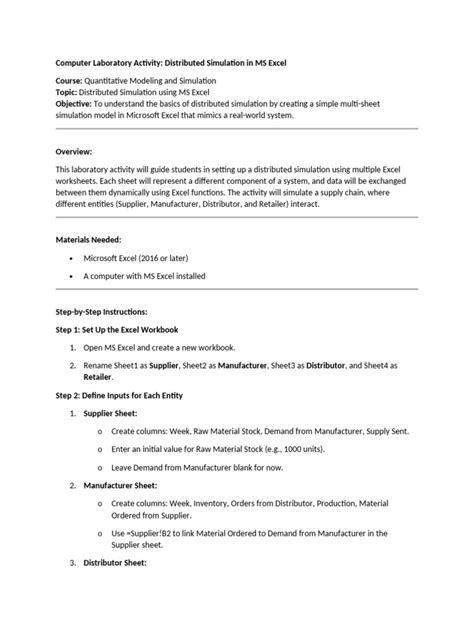 Distributed Simulation In Excel Guide Pdf Microsoft Excel Simulation