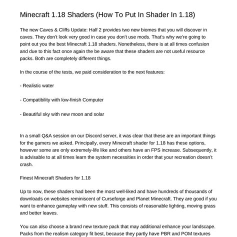 Minecraft 118 Shaders How To Put In Shader In 118uepllpdfpdf Docdroid