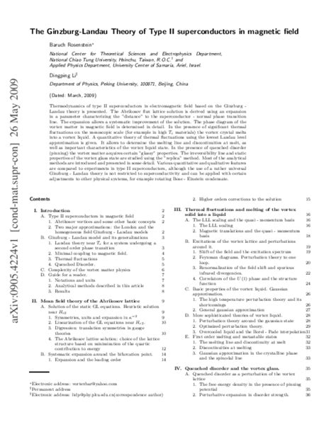 Pdf Ginzburg Landau Theory Of Type Ii Superconductors In Magnetic Field Dingping Li