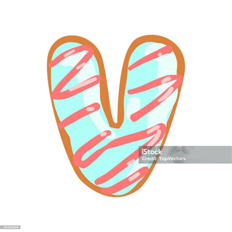 달콤한의 형태로 V 편지 유약 쿠키 흰색 바탕에 영어 알파벳 벡터 일러스트 레이 션의 빵집 식용 글꼴 도넛에 대한 스톡 벡터 아트 및 기타 이미지 Istock