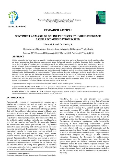 Pdf Sentiment Analysis Of Online Products By Hybrid Feedback Based Recommendation System