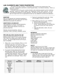 LAB ELEMENTS AND THEIR PROPERTIES Tcfawcett Com Lab Elements And Their Properties Tcfawcett