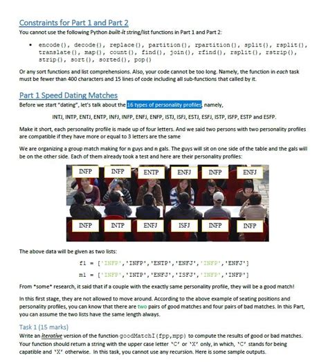 Solved Constraints For Part 1 And Part 2 You Cannot Use The