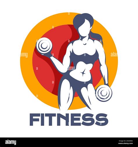 Colored Fitness Logo Design Woman Holds Dumbbells Isolated On White