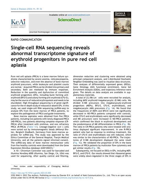Pdf Single Cell Rna Sequencing Reveals Abnormal Transcriptome Signature Of Erythroid