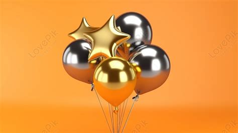 놀라운 3d 렌더링 빛나는 오렌지색 배경에 생생한 구와 별 모양의 호일 풍선 별 모양 배경 놀라 배경 오렌 배경 이미지 Hd 별 모양 놀라 오렌 배경 사진 무료