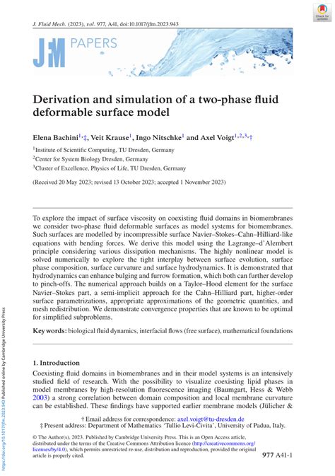 Pdf Derivation And Simulation Of A Two Phase Fluid Deformable Surface Model