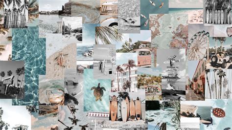 Download Neutral Ocean Aesthetic Collage Desktop Wallpaper Wallpapers Com