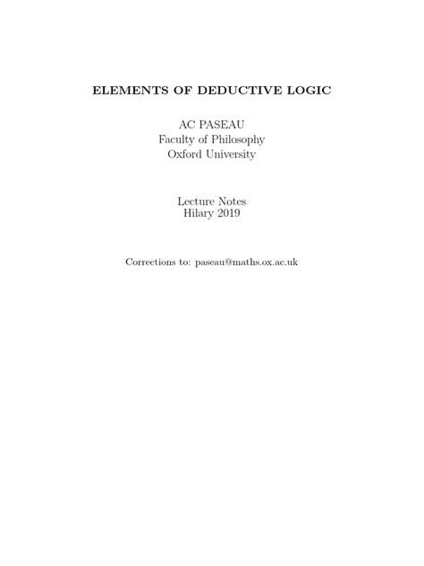 Elements Of Deductive Logic Lecture Note Pdf First Order Logic