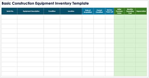 Excel Equipment Inventory List Template