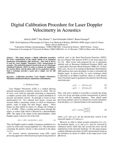 Pdf Digital Calibration Procedure For Laser Doppler Velocimetry In