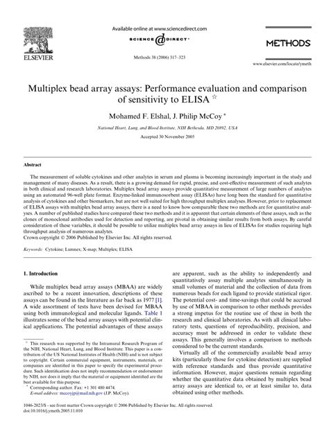 Pdf Multiplex Bead Array Assays Performance Evaluation And Comparison Of Sensitivity To Elisa