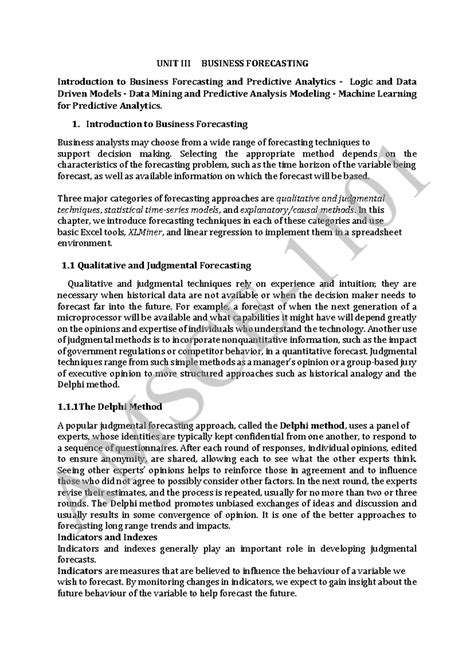 Ccw331 Business Analytics Unit Iii Business Forecasting Introduction To Business Forecasting