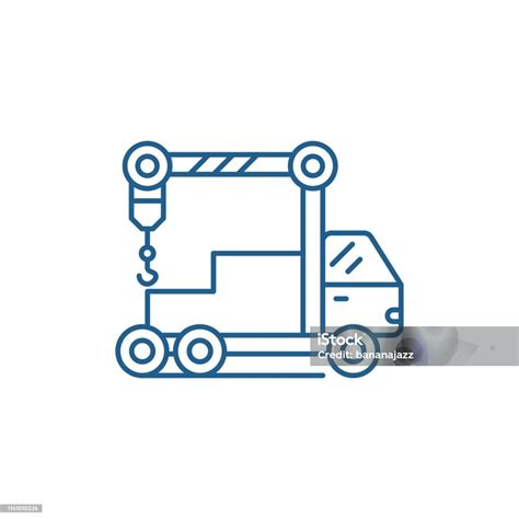 크레인 기계 라인 아이콘 개념입니다 크레인 기계 평면 벡터 기호 기호 개요 그림 물건을 잡는 기계 장치에 대한 스톡 벡터 아트 및 기타 이미지 물건을 잡는 기계 장치