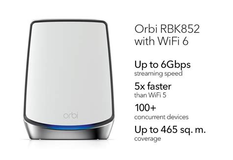 Orbi RBK852 Mesh WiFi System Tri Band WiFi 6 Mesh System NETGEAR