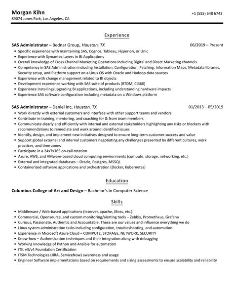 sas administrator resume samples velvet jobs