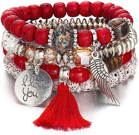 Vonru Boho Bead Stackable Bracelets For Women Vintage Multi Layer Colorful Beads Bracelets