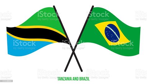 탄자니아와 브라질 국기 교차 하 고 플랫 스타일을 흔들고 공식 비율 올바른 색상 Friends Of The Earth에 대한 스톡 벡터 아트 및 기타 이미지