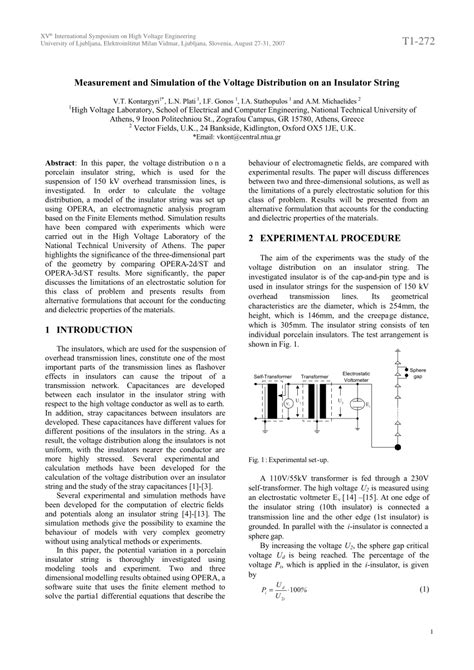 Pdf Measurement And Simulation Of The Voltage Distribution On An Insulator String