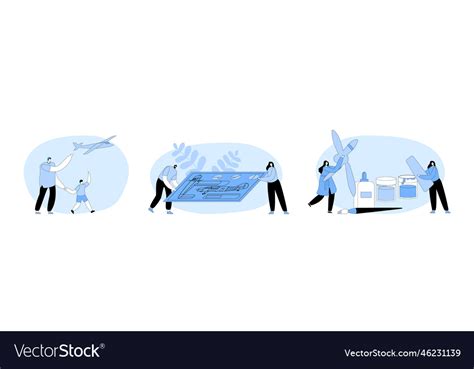 Set Aircraft Modeling Tiny Male And Female Vector Image