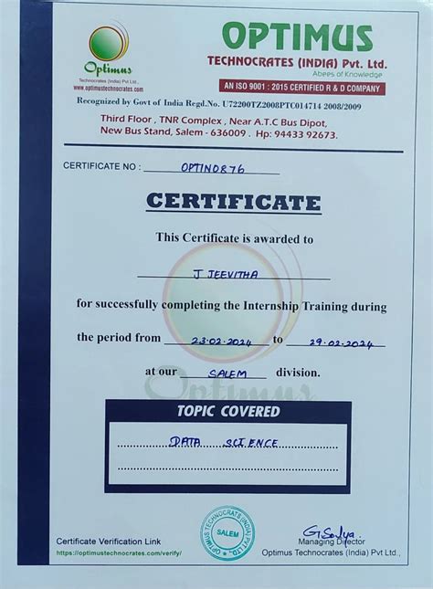 Datascience Internshipexperience Optimustechnocrats Machinelearning Jeevitha J