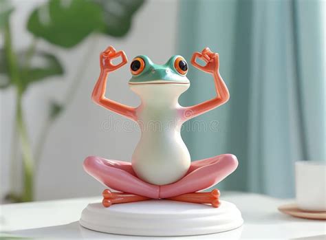 A Small Frog Figurine Is Gracefully Sitting In A Lotus Position On A
