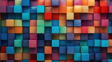Abstract Block Stack Wooden 3d Cubes Colorful Wood Texture For Backdrop Stock Illustration