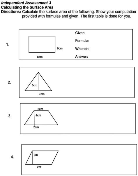SOLVED Independent Assessment Calculating The Surface Area Directions Calculate The Surface