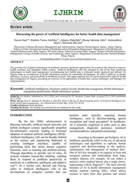 Pdf Harnessing The Power Of Artificial Intelligence For Better Health