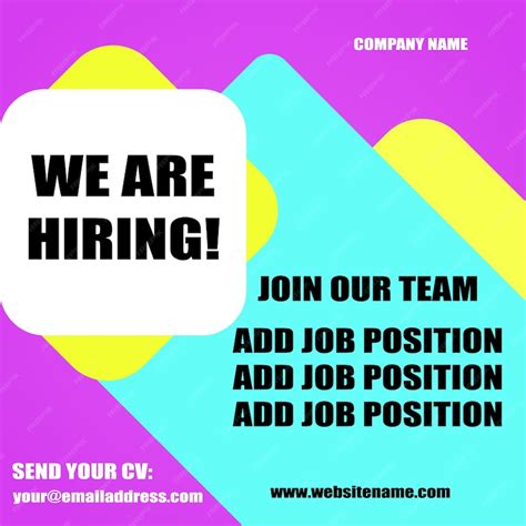 우리는 포스터 전단지 소셜 미디어 포스트 디자인을 고용하고 있습니다 프리미엄 벡터