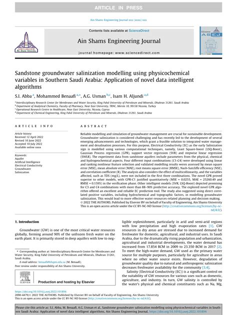 Pdf Sandstone Groundwater Salinization Modelling Using Physicochemical Variables In Southern