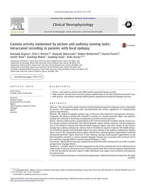 Pdf Gamma Activity Modulated By Picture And Auditory Naming Tasks Intracranial Recording In