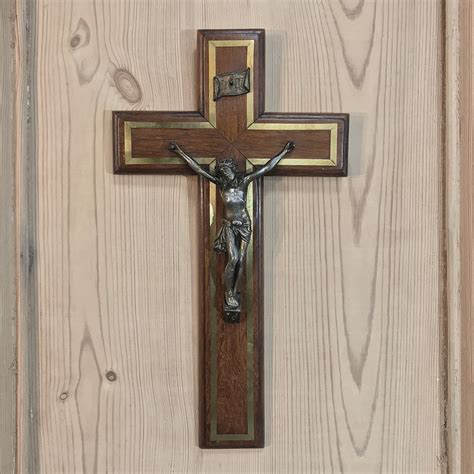 Antique Hand Crafted Wooden Crucifix With Brass Corpus Inessa Stewart