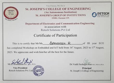 Iot Embeddedsystems Workshop Learningjourney Stjosephscollege Santhosh Rajasekar