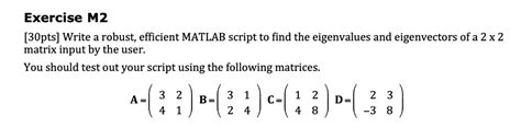 Solved Exercise M2 30pts Write A Robust Efficient Matlab
