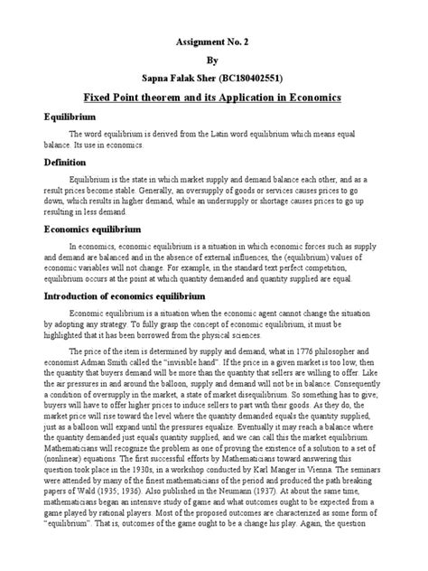Fixed Point Theorem And Its Application In Economics Pdf Supply And
