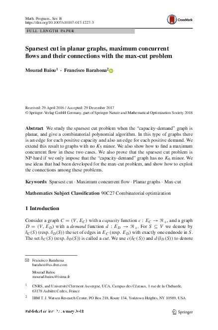 pdf sparsest cut in planar graphs maximum concurrent flows and their connections with the max