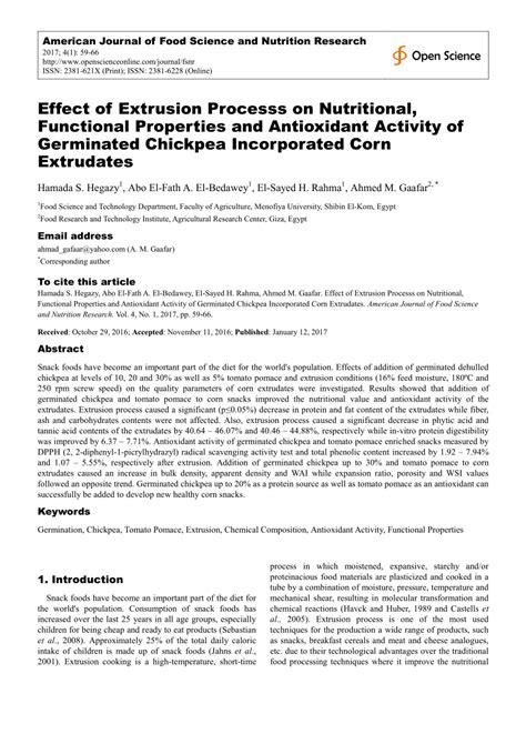 Pdf Effect Of Extrusion Processs On Nutritional Functional