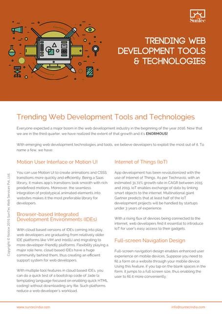 Trending Web Development Tools And Technologies Pdf