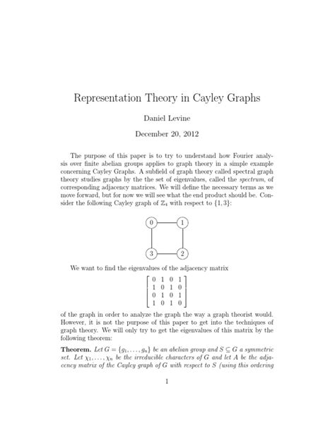 Cayley Graphs Group Representation Eigenvalues And Eigenvectors