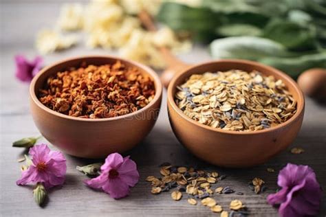 Different Granola Flavors In Separate Bowls Side By Side Stock Illustration Illustration Of