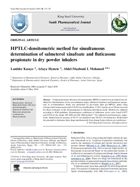 Pdf Hptlc Densitometric Method For Simultaneous Determination Of Salmeterol Xinafoate And