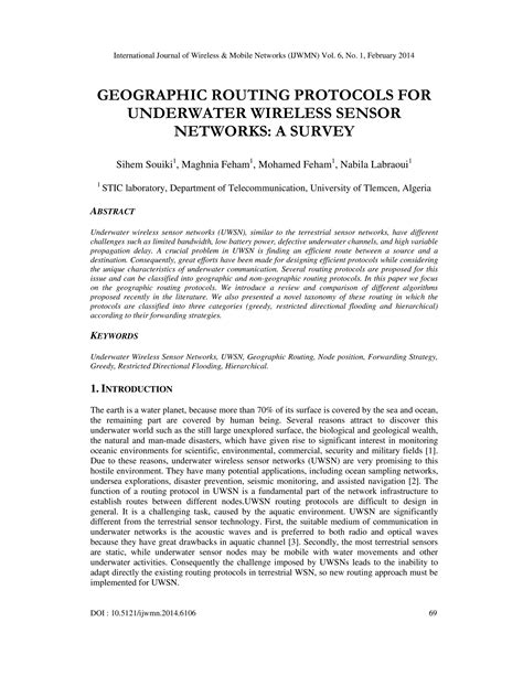 Geographic Routing Protocols For Underwater Wireless Sensor Networks A Survey Pdf