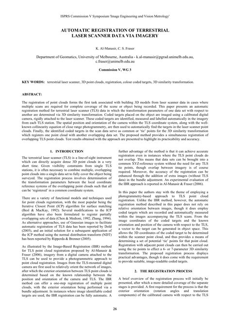 Pdf Automatic Registration Of Terrestrial Laser Scanner Data Via Imagery
