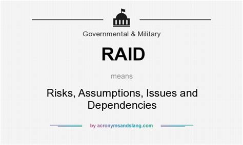 RAID Risks Assumptions Issues And Dependencies In Government Military By AcronymsAndSlang Com