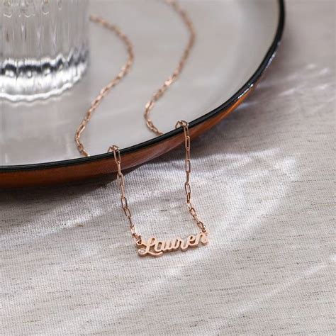 Paperclip Script Name Necklace With Diamond In 18k Rose Gold Plating