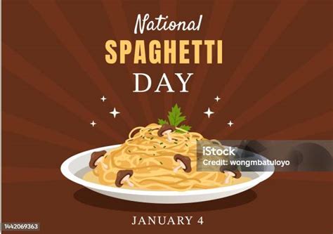 1월 4일 전국 스파게티의 날 이탈리아 국수 또는 파스타 플랫 만화 손으로 그린 템플릿 그림에 다양한 요리 건강한 생활방식에 대한 스톡 벡터 아트 및 기타 이미지 Istock